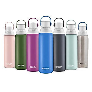 Brita Stainless Steel Premium Filtering Water Bottle, BPA-Free, Reusable, Insulated, Replaces 300 Plastic Water Bottles, Filter Lasts 2 Months or 40 Gallons, Includes 1 Filter, Rose - 20 oz.