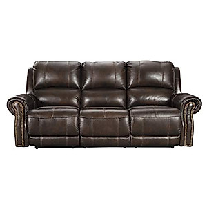 Signature Design by Ashley Buncrana Traditional Power Reclining Sofa with USB Charging Port, Brown