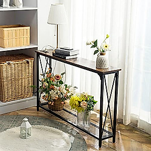 Yoobure Console Tables for Entryway, 47.3", Sofa Entryway Tables Narrow Long, Entry Table with USB Ports, Behind Couch Entrance Hallway Table, with Stable Metal Support, Living Room, Rustic Brown