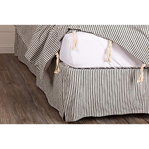Piper Classics Farmhouse Ticking Gray Stripe King Bed Skirt w/ 16" Drop, Gray and Off White Tailored Dust Ruffle, Farmhouse Bedding Decor 80" L x 78" W