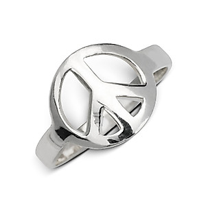 JewelryWeb Sterling Silver Polished Open Peace Sign Band Ring (15mm wide) (8)
