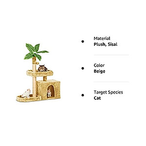 TSCOMON 31.5" Cat Tree Cat Tower for Indoor Cats with Green Leaves, Cat Condo Cozy Plush Cat House with Hang Ball and Leaf Shape Design, Cat Furniture Pet House with Cat Scratching Posts, Beige