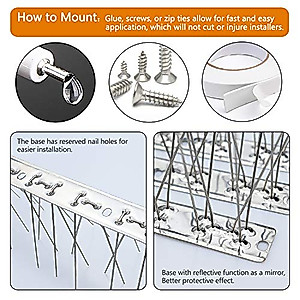 QIEGL Bird Spikes Stainless Steel for Pigeons Small Birds Anti Bird Spike Bird Sparrow Deterrent Spikes Metal Fence Spikes Cover 15 Feet (14 Pack Uninstalled)