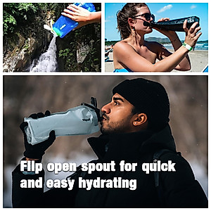 Vapur Collapsible Water Bottle With Carabiner, Compact Bottle Folds Flat For Hydration On The Go, Ideal for Traveling, Hiking or Camping, 34 Ounce, Blackout, Pack of 2