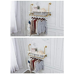 Tianman 40",Gold,White,Industrial Detachable Wall-Mounted Black Iron Wooden Garment Bar,Heavy Duty Pipe Clothing Rack,Pipe Clothes Rack, Multi-Purpose Hanging Rod for Closet Storage