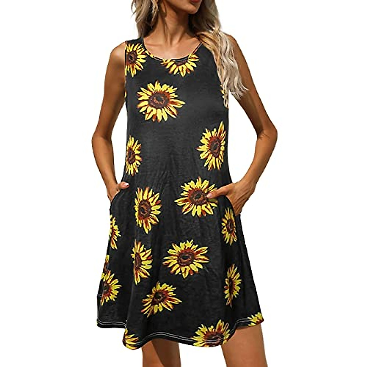 Cnebo Formal Dresses for Women 2023 Women's Summer Loose Tassel Sleeveless Printed Dress Black