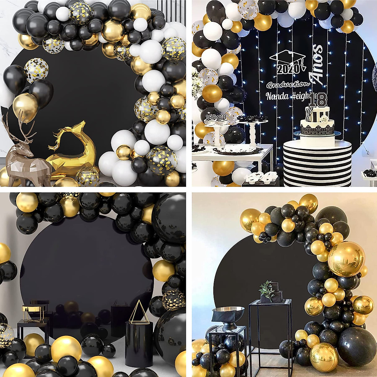 7.5ft Black Round Backdrop Cover Arch Circle Background Cover for Graduation Birthday Party Wedding Decorations