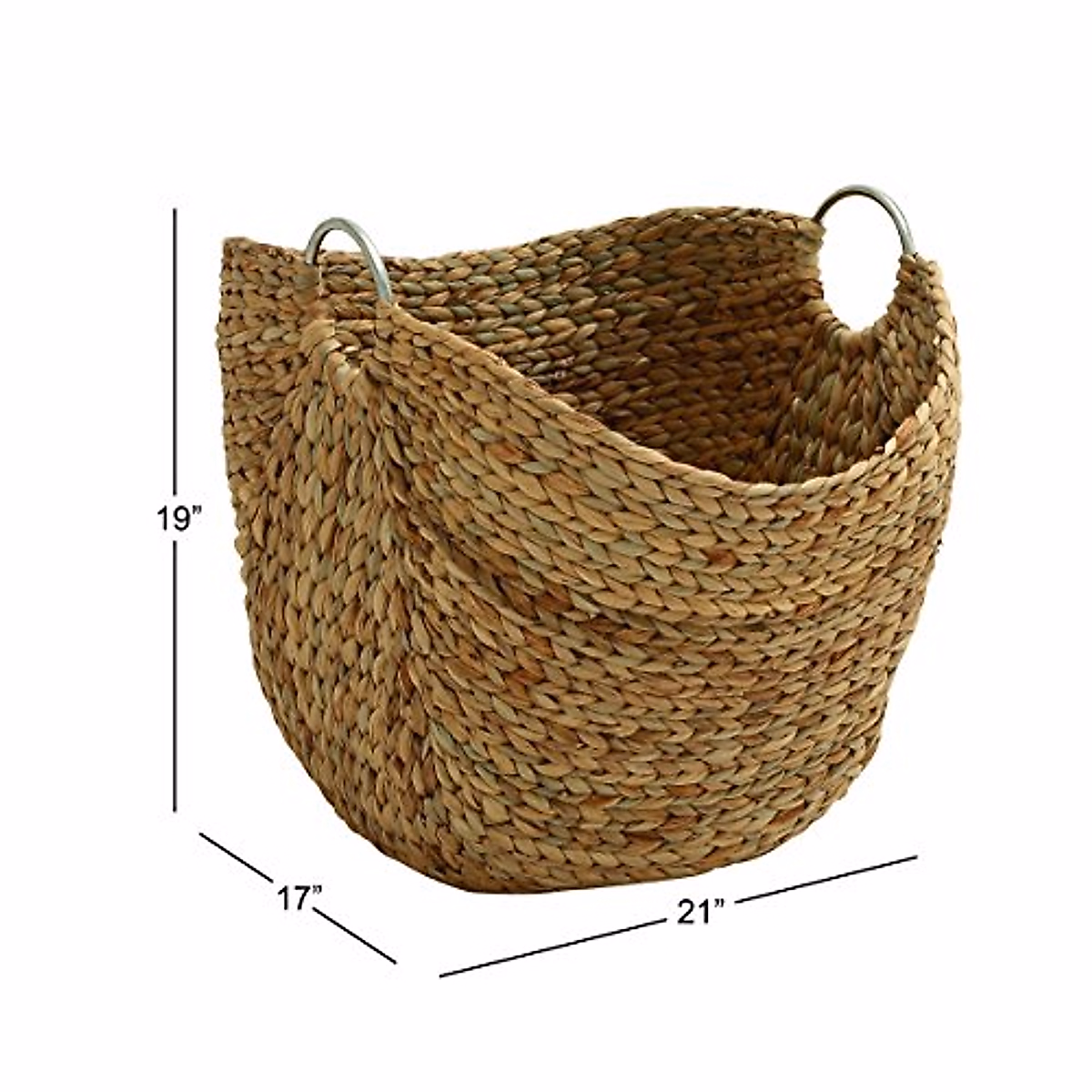 Deco 79 Seagrass Handmade Large Woven Storage Basket with Ring Metal Handles, 21" x 17" x 19", Brown