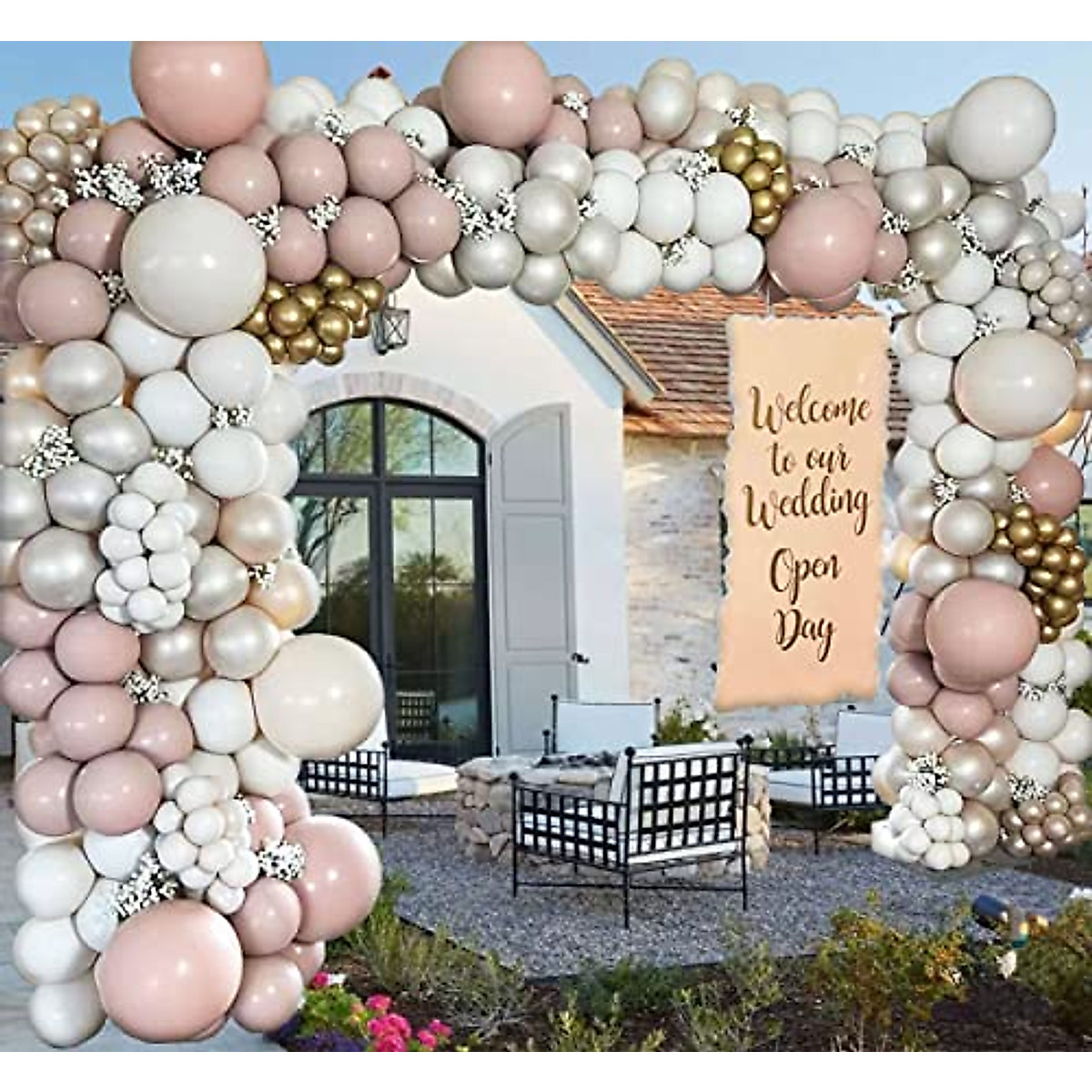 Berichest Double-Stuffed Dusty Pink and Pearl Ivory White Balloon Garland Arch Kit, Metallic Golden Balloons for Baby Shower Birthday Bridal Engagement Anniversary Party Backdrop Decoration