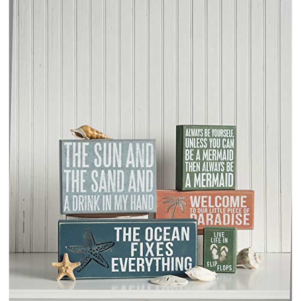 Primitives by Kathy 21024 Distressed Beach-Inspired Box Sign, 12 x 5-Inches, The Ocean Fixes Everything
