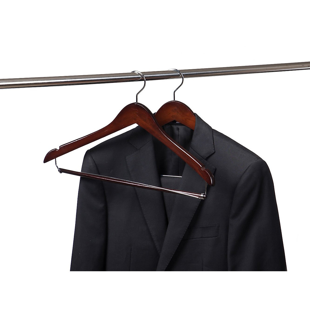 Quality Hangers Wooden Hangers Beautiful Sturdy Suit Coat Hangers with Locking Bar Chrome Hooks (20)