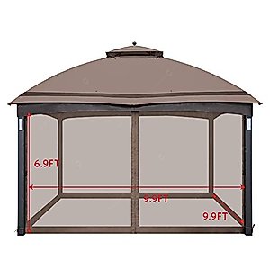 EasyLee Universal 10x 10 Gazebo Replacement Mosquito Netting, 4-Panel Netting Walls for Patio with Zippers (Brown)