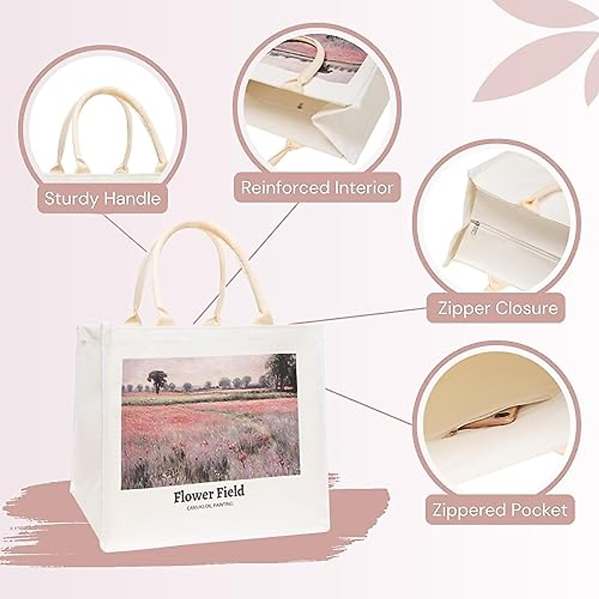 Adoryoung Monogram Personalized Initial Tote Bags for Women, Personalized Initial Monogram Canvas Tote Bag, Bride Shower Tote Gift Wifey Bag for Wedding Day Oil Painting Beach Bag with Zipper Pocket