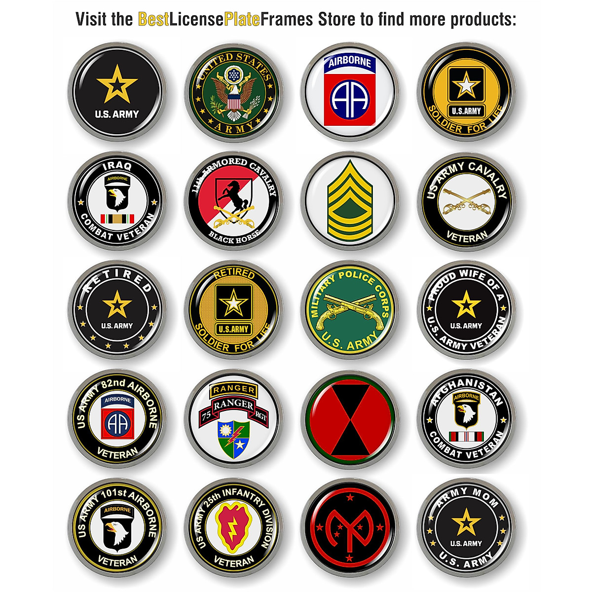 [Officially Licensed Product] - Retired U.S. Army Star Design 3D Domed CAR Emblem Badge Sticker Chrome Plastic Round Bezel