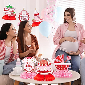 VorkiVecKi Strawberry Baby Shower Decorations - Berry Sweet Honeycomb Centerpieces 9 Pieces Pink Berry Sweet Baby Shower Decorations Supplies for Girls Gender Announcement Party Table Decor