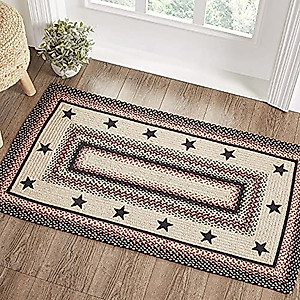 VHC Brands Colonial Star Rug with PVC Pad, Jute Blend, Rectangle, Tan Black Red, 27x48 inches