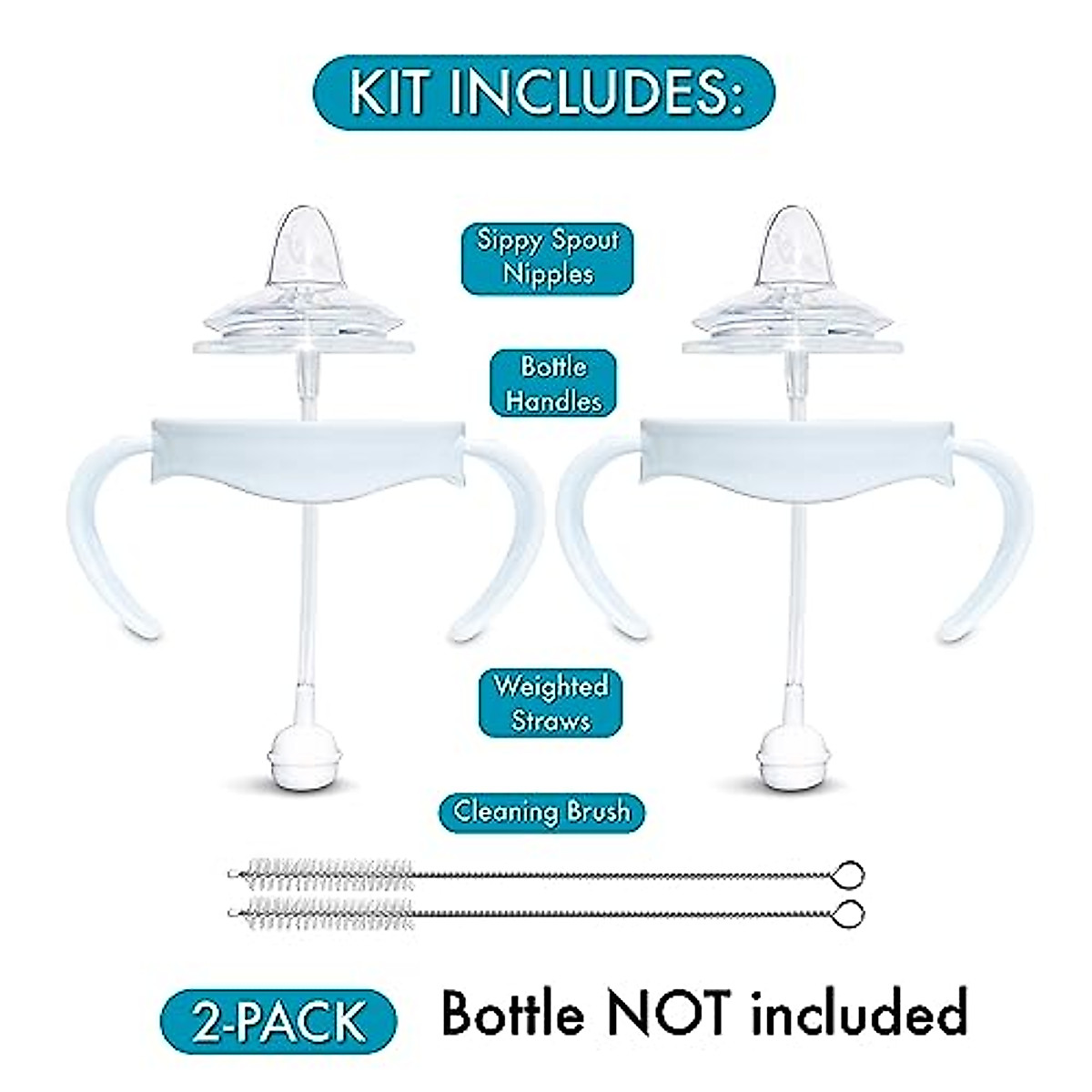 Sippy Cup Conversion Kit for Philips Avent Natural Baby Bottle | 2-Count | with Soft Silicone Sippy Spout Nipples, Weighted Any Angle Straw Ball, Bottle Handles and Straw Cleaning Brush (Sippy Spout)