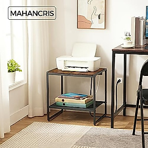 MAHANCRIS End Table with Charging Station, Square Side Table with Outlets and USB Ports, Square Modern Night Stand with 2-Tier Storage Shelf, Sofa Coffee Table, Fridge Stand, for Living Room ETHR54E01