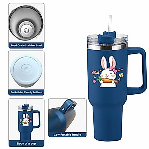 40 ounce insulated cup with handle, double-layer vacuum stainless steel material, equipped with straw, can keep warm or maintain cold drinks Easter Rabbit Carrot 1 wathet