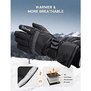 AstroAI 27 Inch Snow Brush and Detachable Ice Scraper Orange+AstroAI Waterproof Gloves Winter Gloves Men Snow Gloves