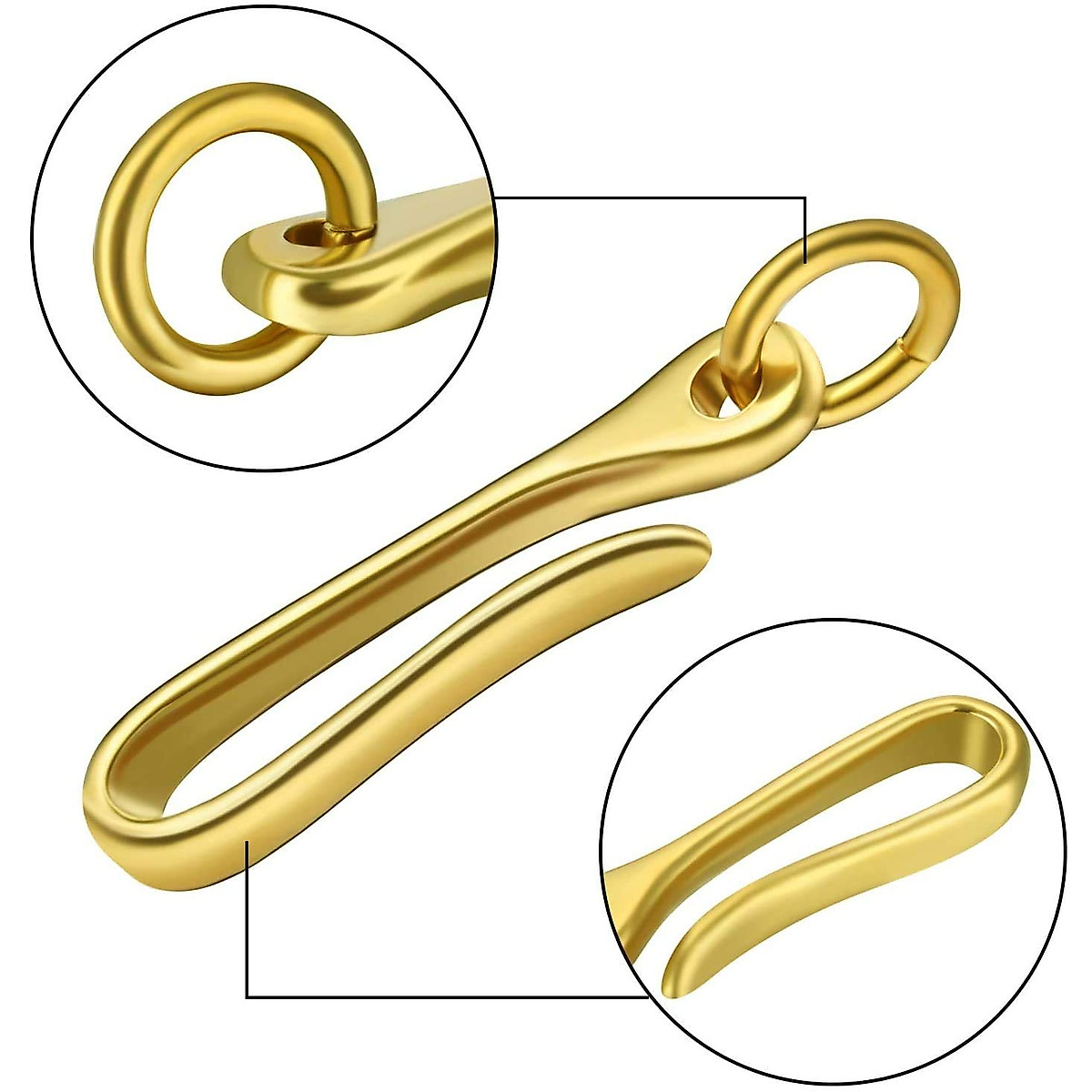 Hotop 3 Pcs Belt Clip Key Rings Hook Keychain Solid Brass U Hook Key Chain Belt Wallet Clip Holder Gold Loop for Men Women
