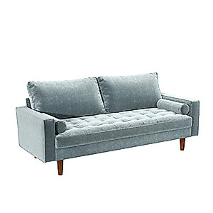 Container Furniture Direct Womble Velvet Upholstered Living Room Diamond Tufted Chesterfield Sofa with Gleaming Nailheads, Teal Blue