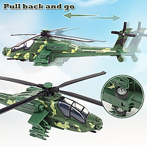 CORPER TOYS Army Helicopter Toy Diecast Military Attack Plane with Lights and Sounds Pullback Vehicles for Kids Boys Bonus with 2 Army Soldiers