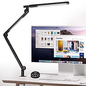 AmazLit Desk Lamp, Desk Light with Clamp, Stepless Dimming & Adjustable Color Temperature Modern Eye-Caring Architect Lamp with Memory & Timing Function for Study, Work, Home, Office, 15W