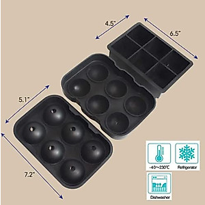 Set of 2 Round and Square Silicone Ice Cube Tray with Lid - Silicone Trays for Freezer, Ball & Square Ice Cube Mold for Cocktail & Bourbon - BPA Free