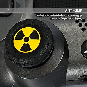 Playrealm Soft Rubber Silicone 3D Texture Thumb Grip Cover x 4 for PS5, PS4, Xbox Series X/S, Xbox One, Switch PRO Controller(Radiation Black Yellow Pack)