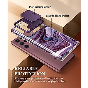 GVIEWIN Designed for Samsung Galaxy S22 Ultra Case with Slide Camera Cover, [Military Grade Drop Protection] Marble Slim Fit Shockproof Protective Phone Case for S22 Ultra 5G 6.8" 2022(Quicksand)