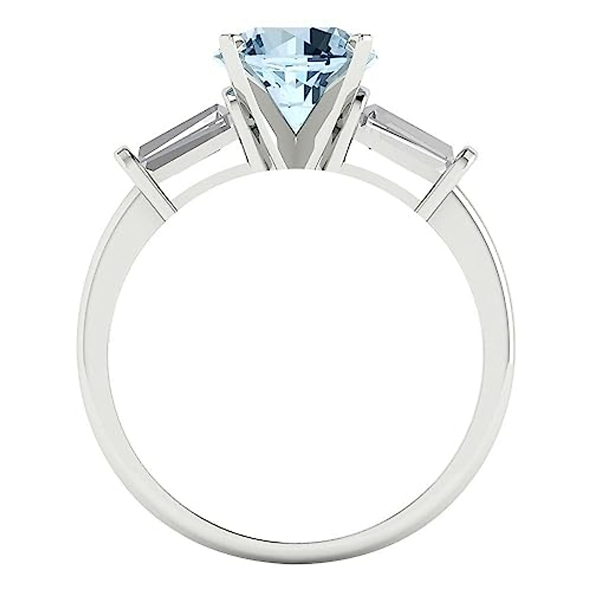 Clara Pucci 2.0 ct Round Cut 3 stone Solitaire Natural Light Blue Aquamarine Designer Anniversary Bridal Engagement Ring 14k White Gold