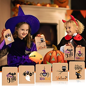 Qilery 100 Pcs Halloween Kraft Paper Treat Bags for Candy Halloween Goodie Bags with 200 Googly Eyes Trick or Treat Bulk Gift Bags for Kids Snack Popcorn Sandwich Cookie Bread Food Party Supplies