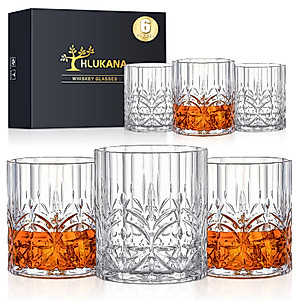 Hlukana Unbreakable Plastic Whiskey Glasses Set of 6, 14 Oz Old Fashioned Glasses for Scotch Cocktail Rum Bourbon Vodka Liquor, Unique Gifts for Men, Reusable, Clear, BPA-free, Dishwasher Safe