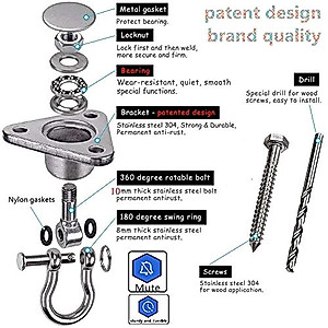 IOH Silent Bearing Swing Hanger Hammock Suspension Kit, SUS Rust Proof, 1500LB Heavy Duty 360 Degree Rotation, Yoga, Sandbag, Gym (3 wooden screws)