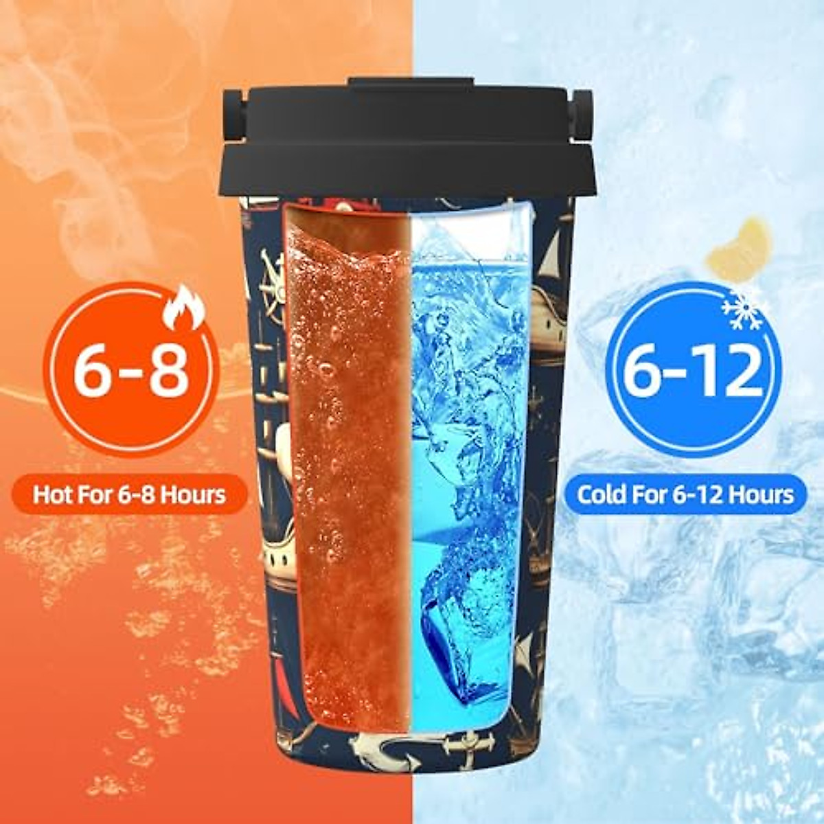 WANGZHAO Nautical Sailing Pirate Print Double Wall Stainless Steel Vacuum Insulated Tumbler Cup Home Thermal Cup