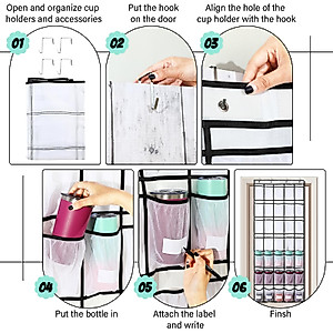 GliCraft 35 Pockets Over the Door Water Bottle Organizer Hanging Water Bottle Organizer with Elastic Strap Mesh Bag and Pen Water Bottle Holder for Door Closet Pantry Storage Rack(White)