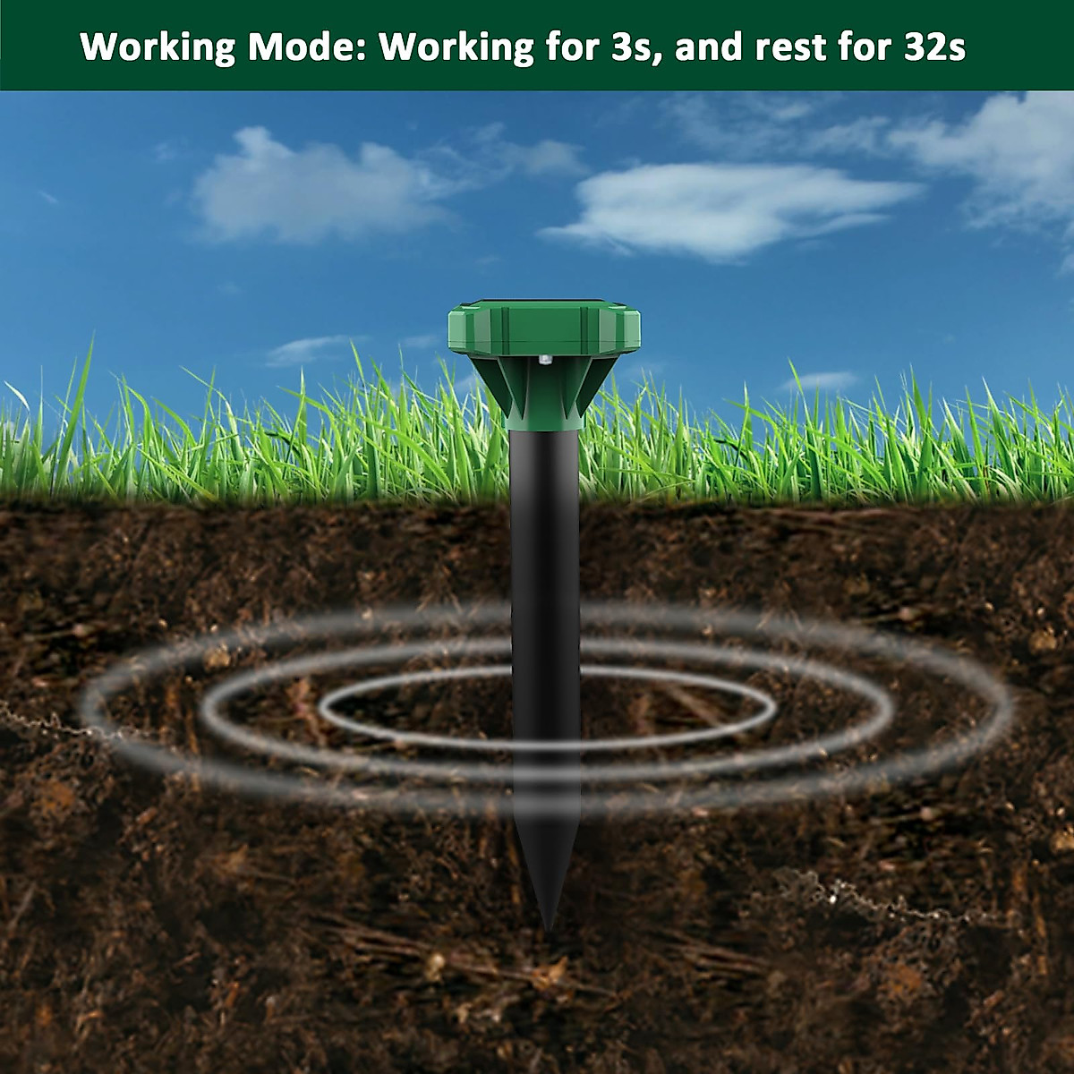 Mole Repellent for Lawns Solar Powered,Gopher Repellent Vole Snake Repellent Ultrasonic Waterproof Get Rid of Moles in Your Yard