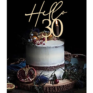 MRAPPY Hello 30 Cake Topper - Wooden 30th Birthday Cake Decorations, Happy 30th Birthday Cake Topper for women or men - 30 Wedding Anniversary Party Cake Decor, Photo Booth Props
