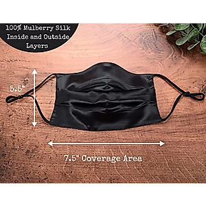 Celestial Silk Premium 22 Momme Silk Face Mask Reusable and Washable Anti Dust Mouth Cover with Adjustable Ear Loops Women (Pleated, Black)
