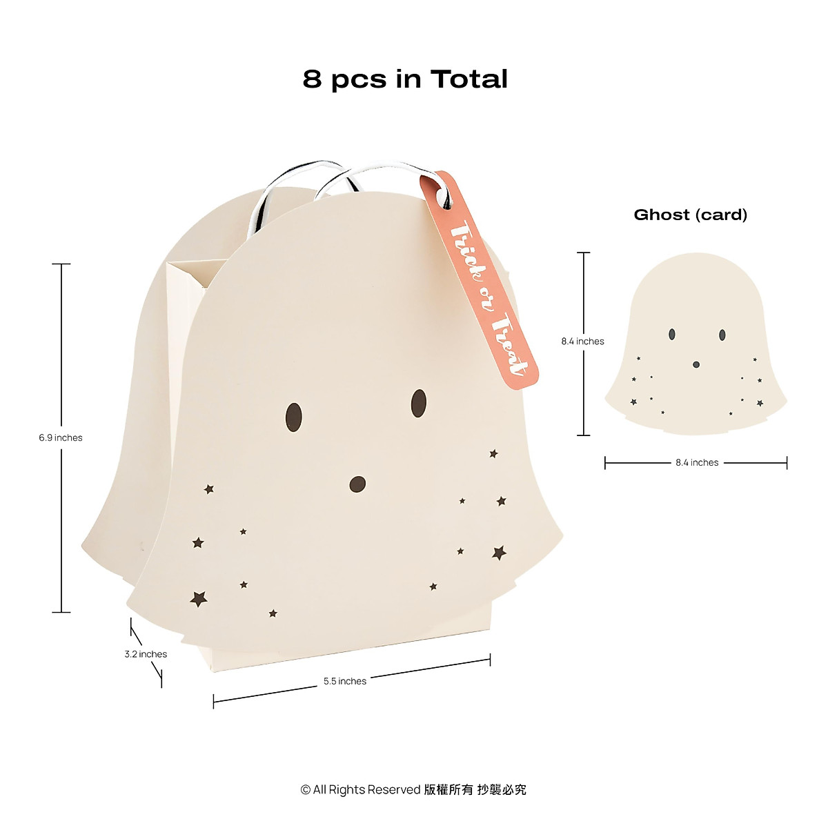 Cheerland Halloween Party Favor Bags Cute Ghost Shaped Paper Gift Bag Trick or Treat Bag for Spooky Theme Birthday Cosplay Halloween Goodie Bags Party Supplies - Pack of 8