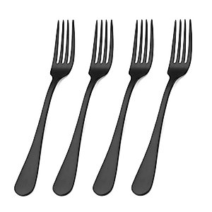 Matte Black Stainless Steel Dinner Forks with Round Edge, Set of 4 (Matte Black Dinner Fork, 4-Piece)