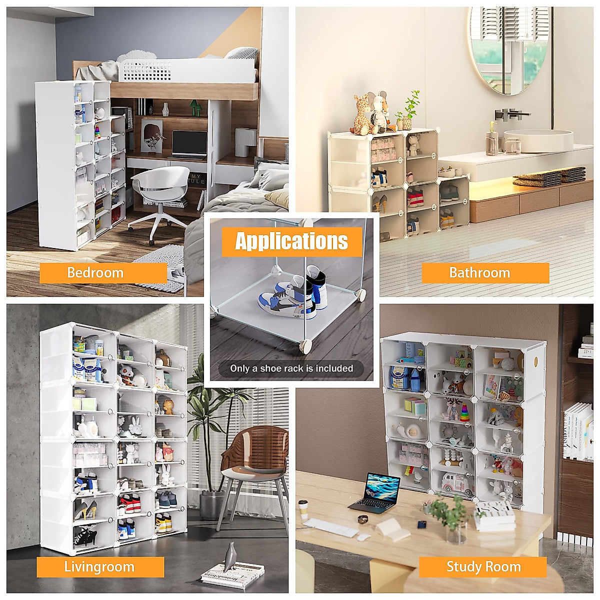 KONKENIE 12 Tiers Dust-proof Shoe Boxes 96 Pairs Modern Cube Storage Cabinet Rectangle Stackable Closet Shoe Box Storage Cabinet Organizer for DIY Home Bedroom Living Room Porch White (4 * 12)