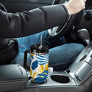 FRCSDIY Leaves Insulated Tumbler with Handle and Straw Lid,30oz Leakproof Stainless Steel Cup BPA-Free Water Bottle