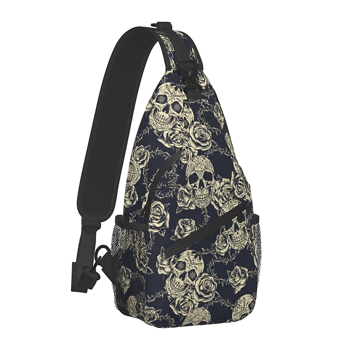 YANGDADA Skull and Roses Sling Bag for Women Men Crossbody Bags Travel Hiking Lightweight Daypack Shoulder Backpack for Cycling Fitness