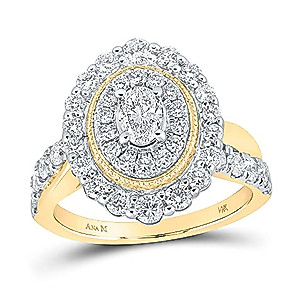 14kt Yellow Gold Oval Diamond Halo Bridal Wedding Engagement Ring 1-1/2 Cttw