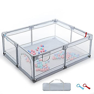 Eyasure Baby Playpen,Playpen for Babies and Toddlers,Baby Playards,Indoor & Outdoor Activity Center with Anti-Slip Base,Sturdy Safety Playpen with Soft Breathable Mesh Grey (50 * 50 * 27")