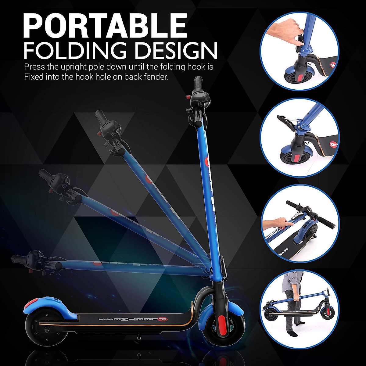 Hurtle Upgraded Portable Folding Electric Scooter - Foldable Commuter Scooter W/ 250w Motor, Inflatable Tire, LED Display, 3 Speed Up to 15.5mph, 15 Miles Range, Hand Brakes - for Adult & Kids S10