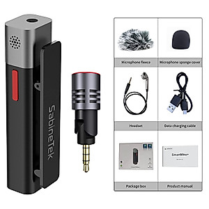 SabineTek Smartmike+with Unidirectional Mic Bundle-Wireless Bluetooth Microphone, Lapel Mic, Wireless Clip-on Lavalier Microphone for Smartphone,Recording Mic for YouTube, Interview, Video