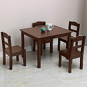 LBLWJD Kids Wood Table and Chair Set (4 Chairs Included) - Children's Furniture Ideal for Arts & Crafts, Snack Time, Homeschooling, Homework & More (Espresso)